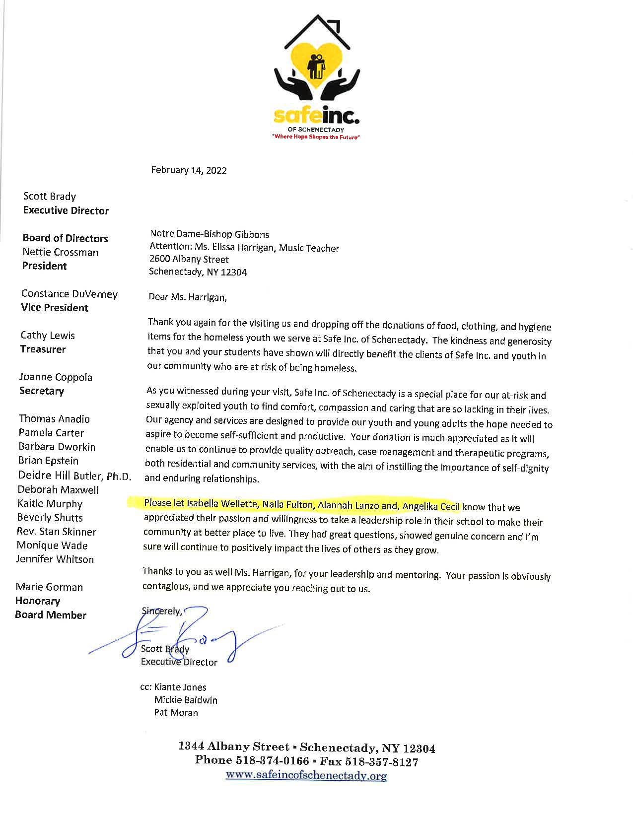 NDBG Students help Safe House Schenectady - Notre Dame-Bishop Gibbons ...